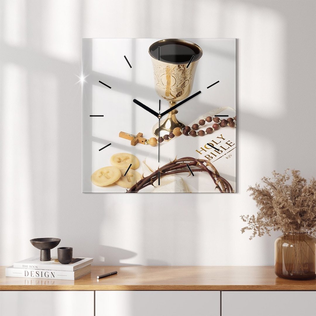 Catholicism Symbols Tempered Glass Clock, White Print Clock, Hanging ...