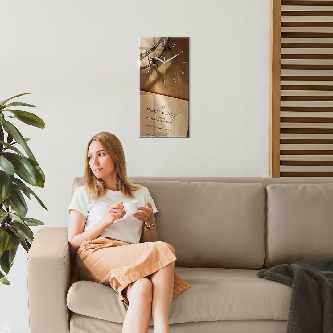 Holy Bible Rectangular Clock, Brown Glass Wall Clock, Modern Wall Clock ...