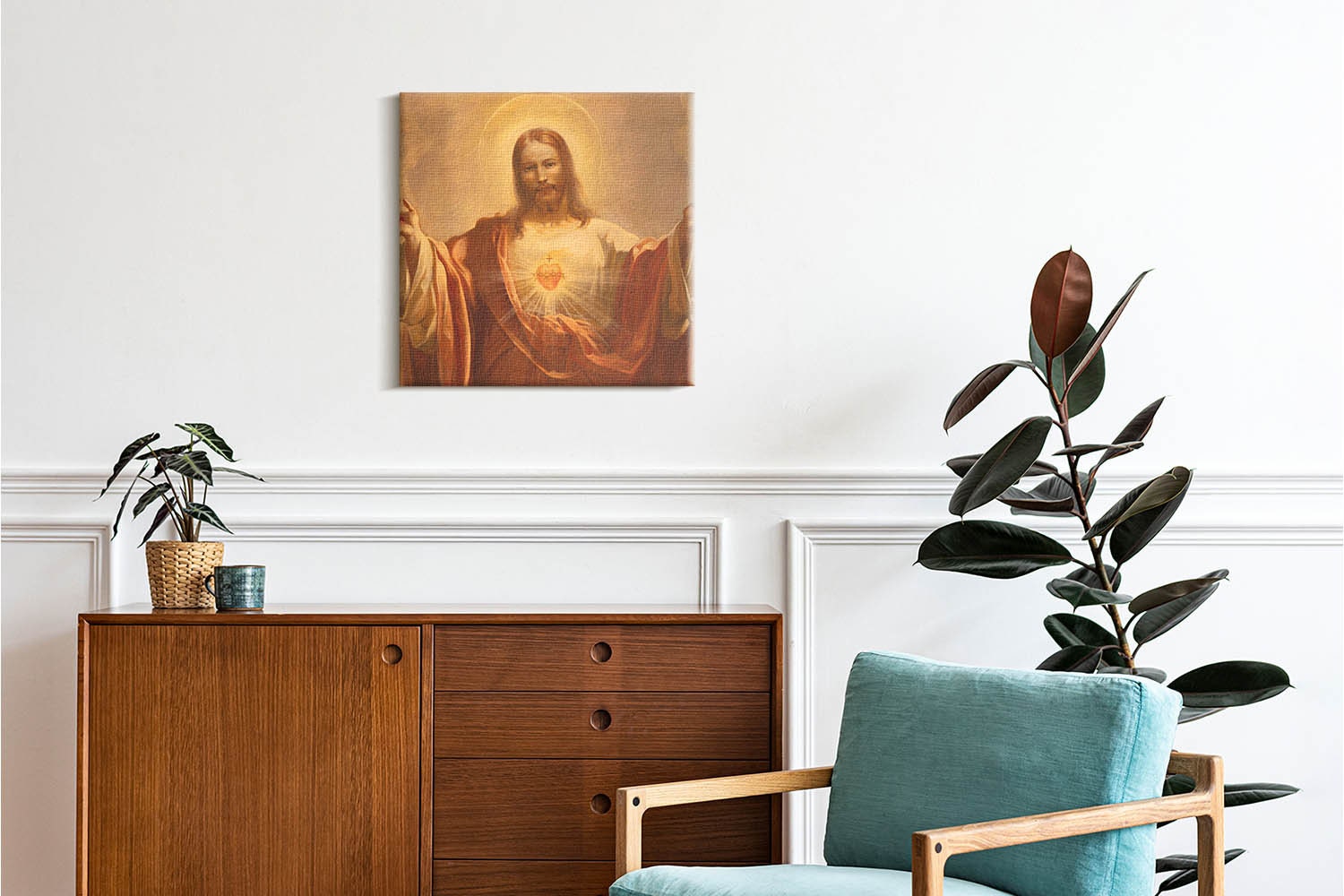 Heart of Jesus Portrait Christian Wall Decoration, Brown Christian ...