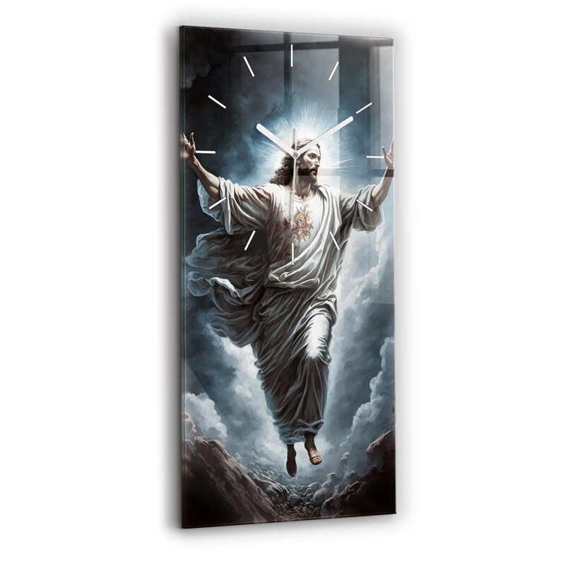 Jesus Christ Descent Rectangular Clock, Blue Glass Wall Clock, Modern ...