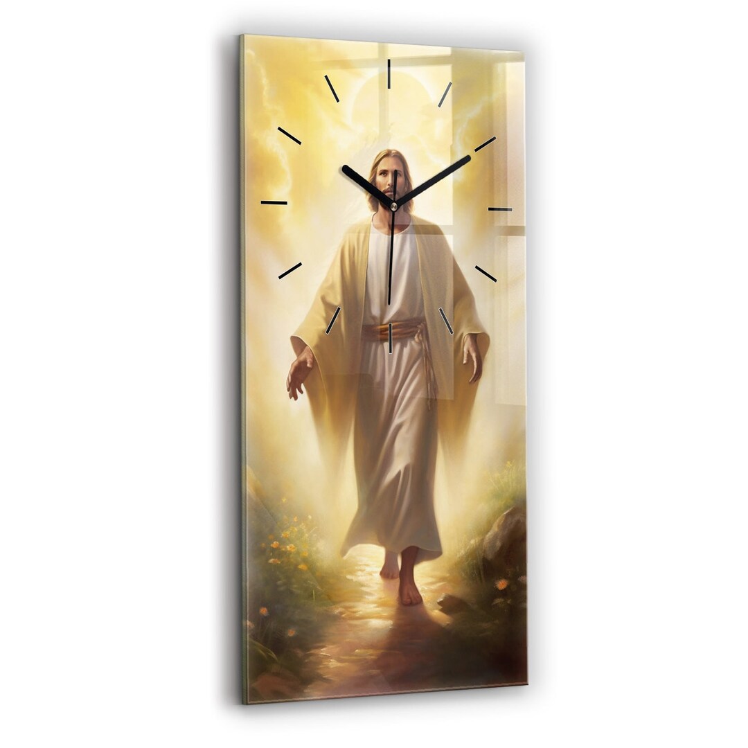 Landscape of Jesus Christ Glass Wall Clock, Yellow Rectangular Clock ...