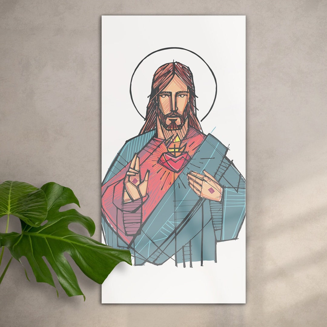 Jesus Christ Sketch, Christian Wall Art, Religious Glass Art, Christian ...