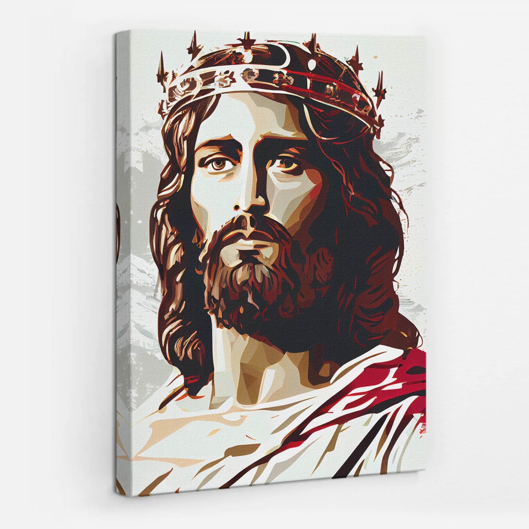 Jesus Christ King Religion Christian Wall Art, Gray Religious Canvas ...