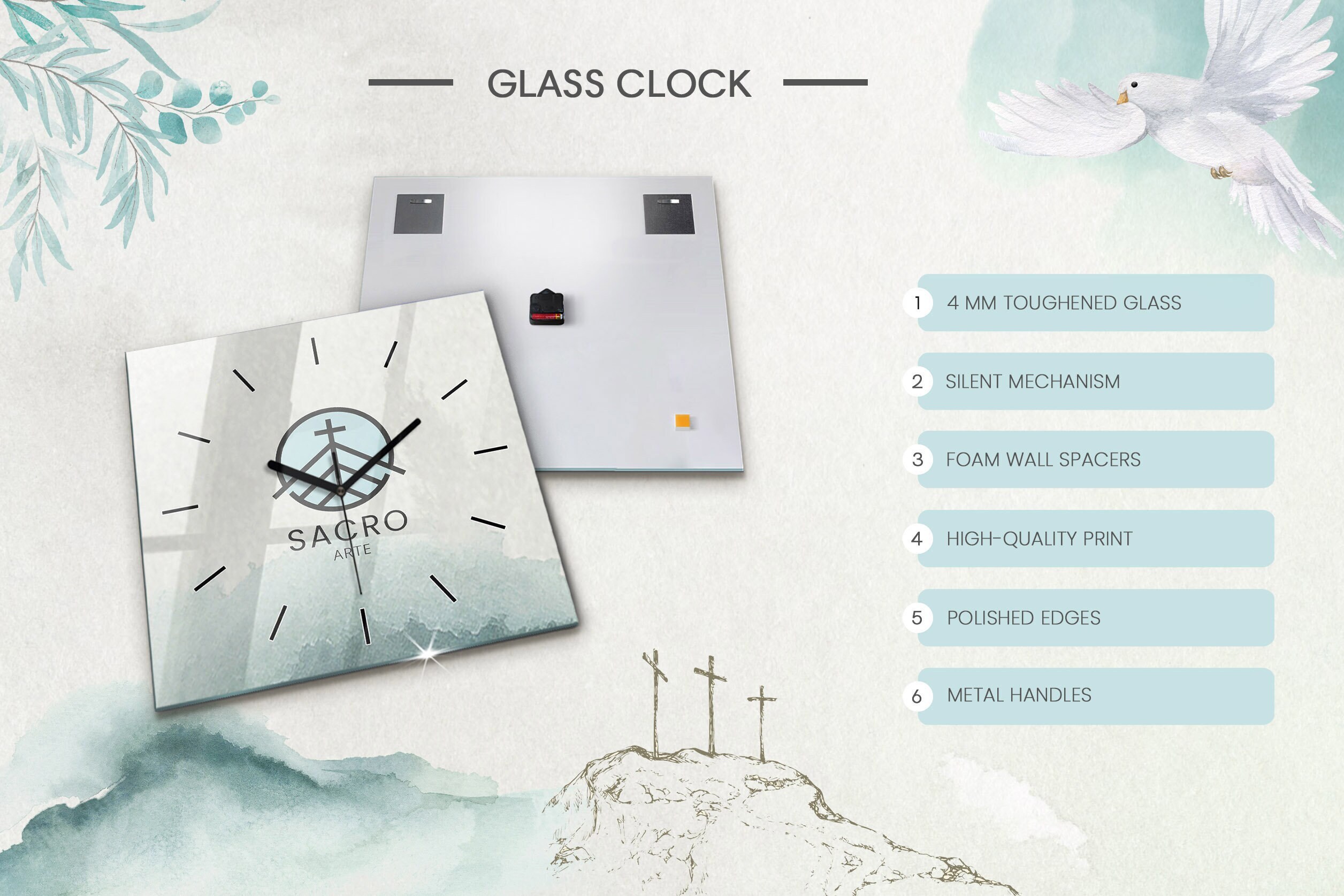 Jesus Christ Hands Print Clock, Beige Tempered Glass Clock, Wall Clock ...