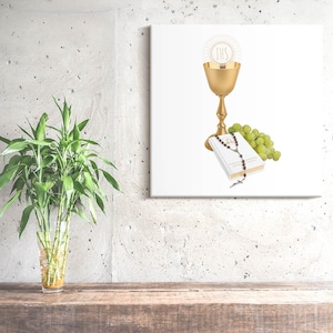 Eucharist Holy Communion Christian Wall Art, White Religious Canvas Art ...