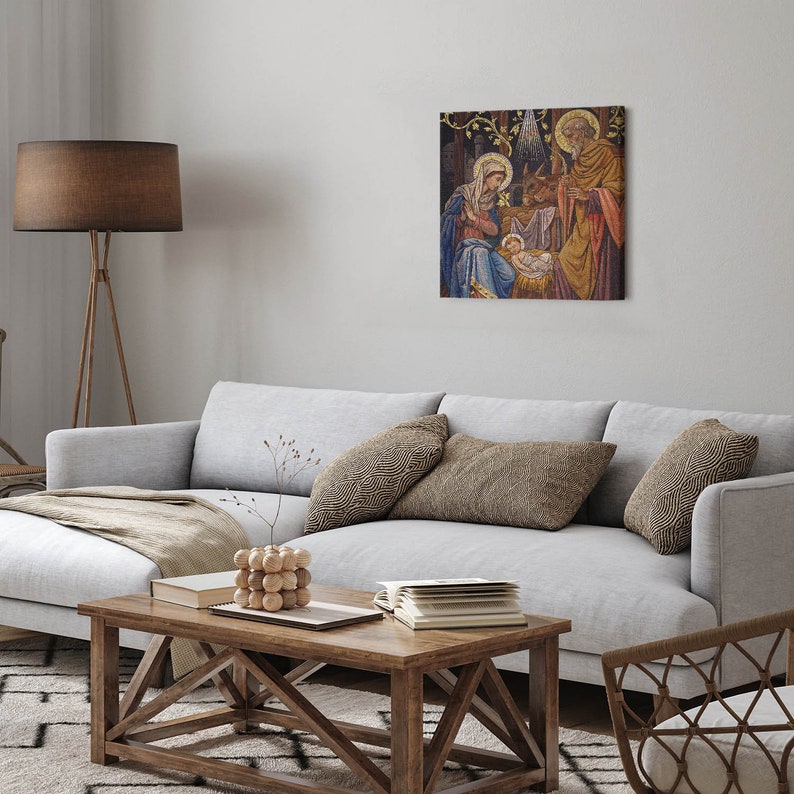 Holy Family Stable Christian Wall Art, Brown Religious Canvas Art ...