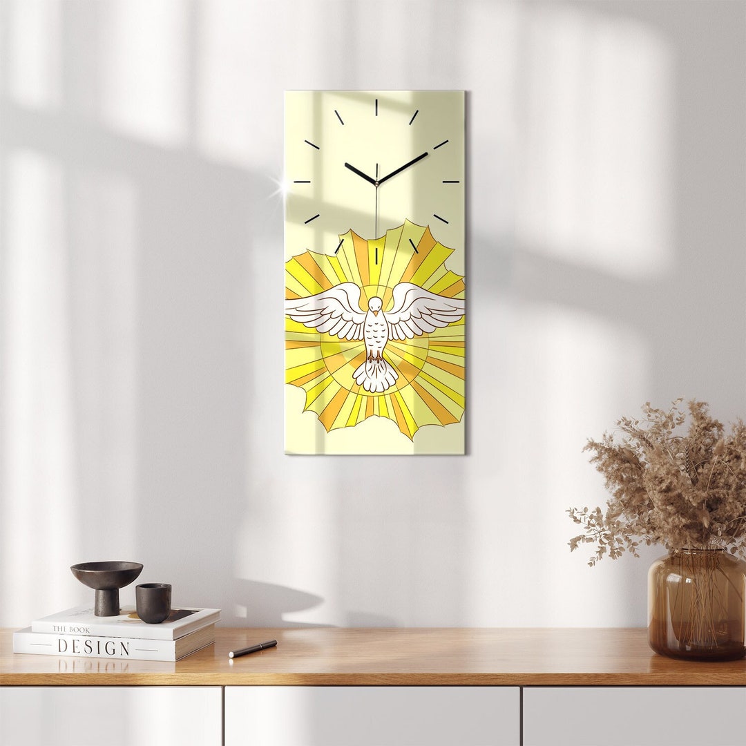 Illustration Pigeon Holy Spirit Glass Wall Clock, Yellow Rectangular ...