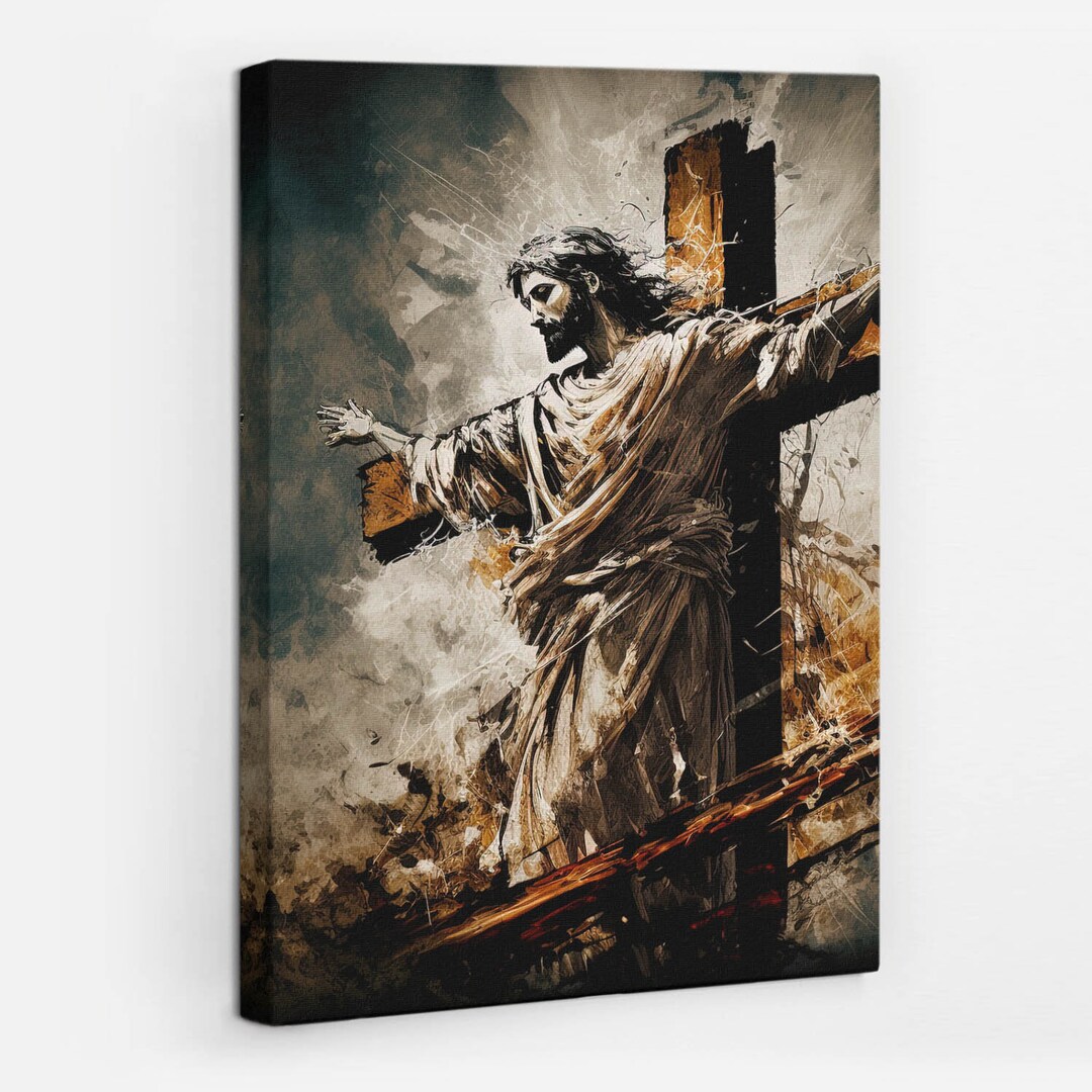 Jesus Christ on the Cross Christian Wall Art, Brown Religious Canvas ...