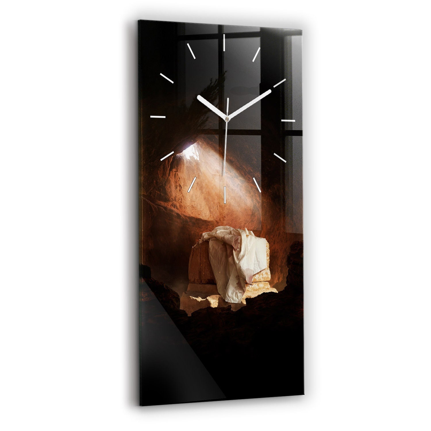 Jesus' Empty Tomb Rectangular Clock, Black Glass Wall Clock, Modern ...