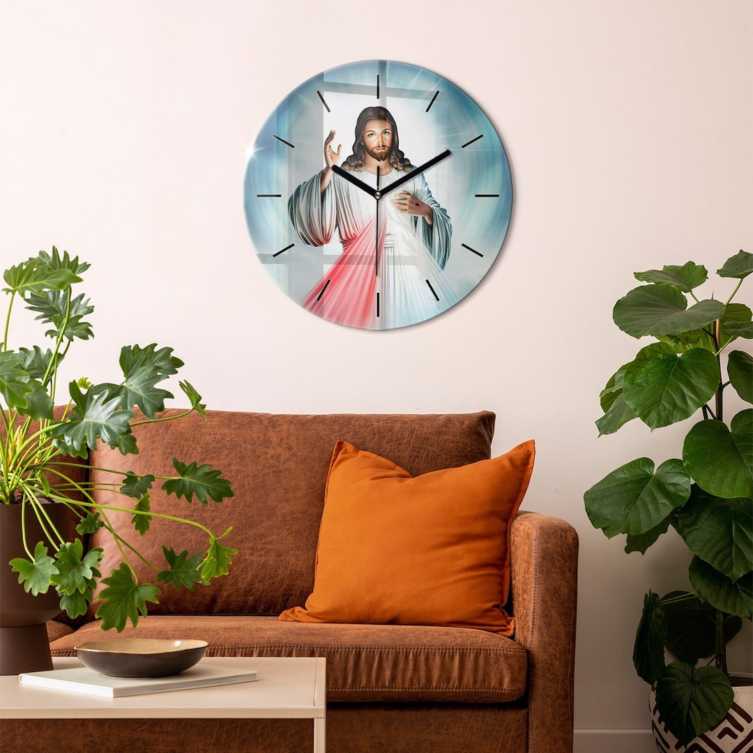 Jesus Christ Heaven Tempered Glass Clock, Blue Print Clock, Hanging ...
