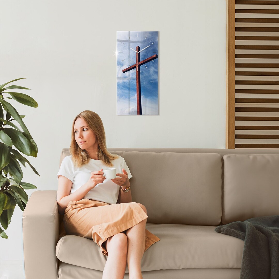 Heaven and the Cross Rectangular Clock, Blue Glass Wall Clock, Hanging ...