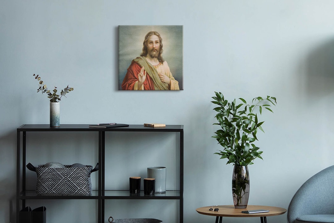 Portret of Jesus Christ Christian Wall Art, Gray Religious Canvas Art ...