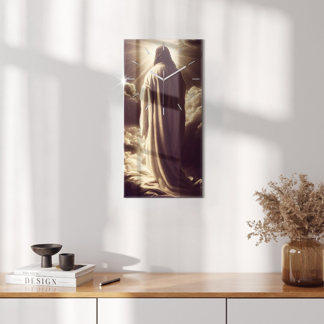 Jesus Christ and Heaven Glass Wall Clock, Brown Rectangular Clock ...