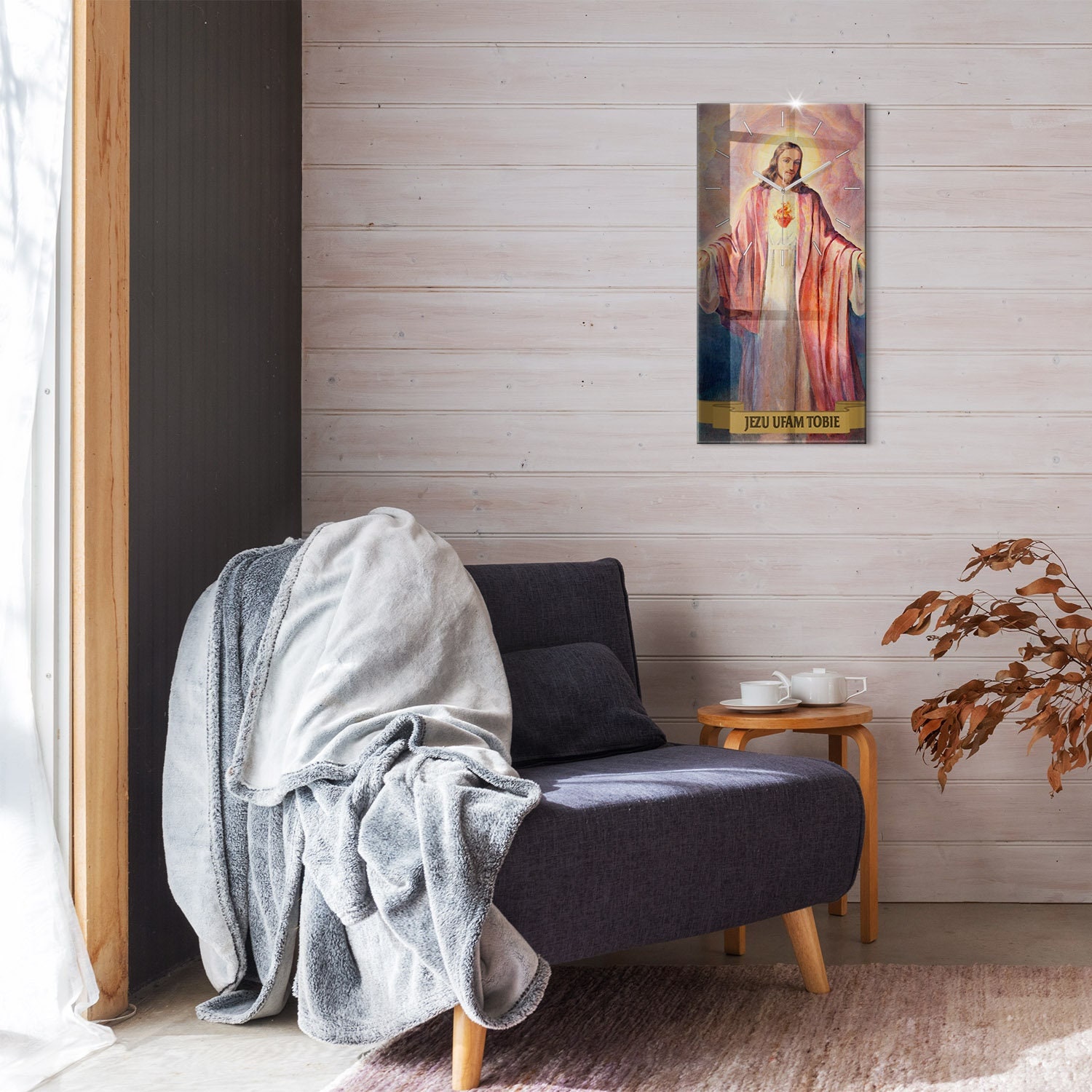 The Risen Jesus Glass Wall Clock, Pink Rectangular Clock, Minimalistic ...
