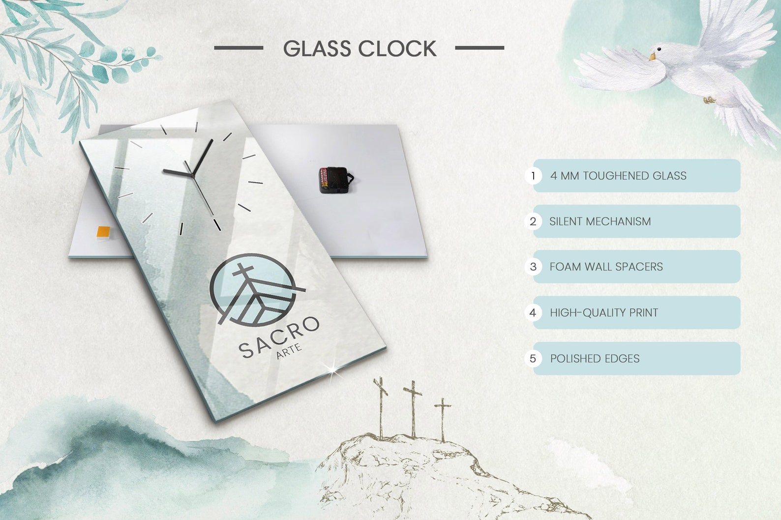 The Risen Jesus Glass Wall Clock, Pink Rectangular Clock, Minimalistic ...