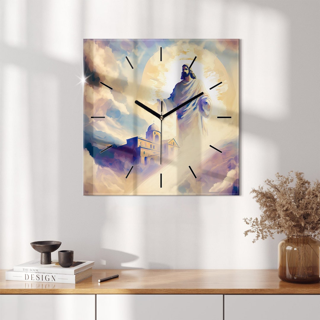 Jesus Christ Church Tempered Glass Clock, Beige Print Clock ...