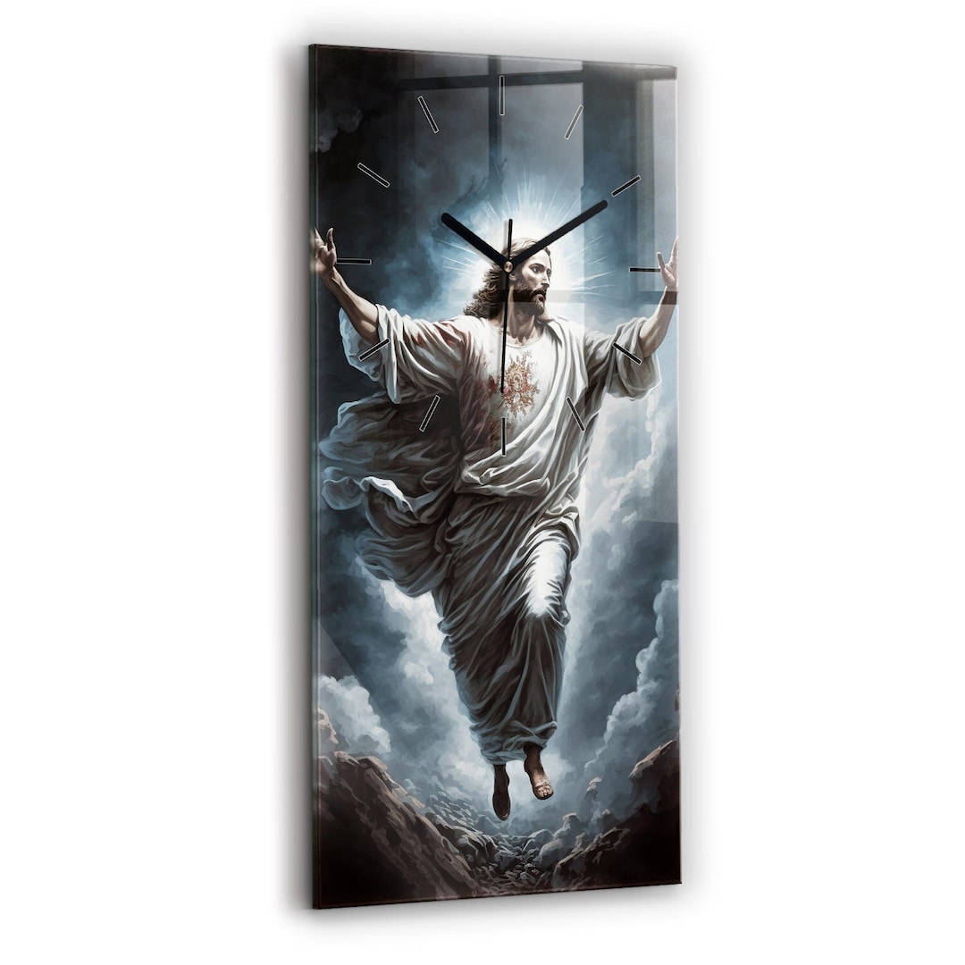 Jesus Christ Descent Rectangular Clock, Blue Glass Wall Clock, Modern ...