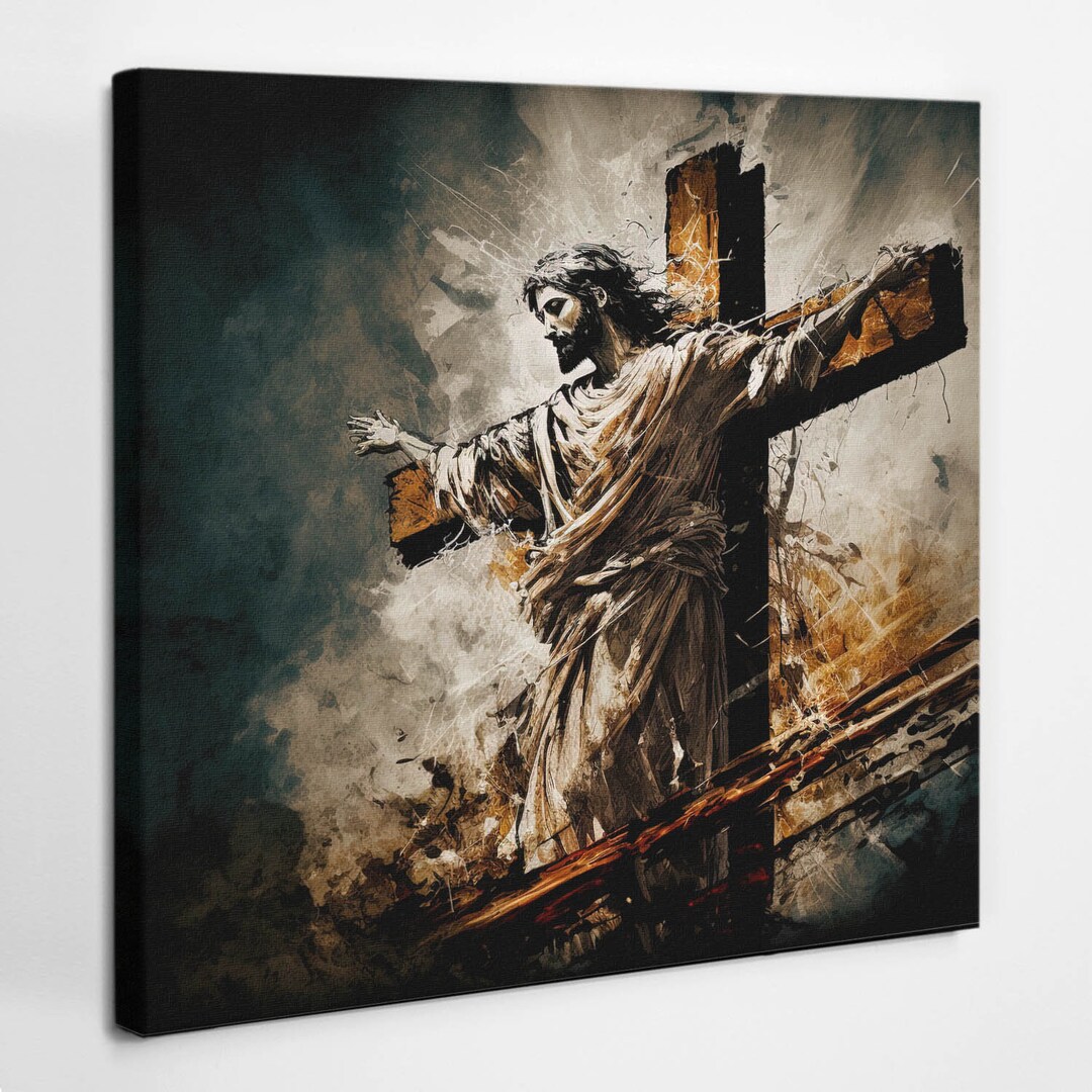 Jesus Christ on the Cross Christian Wall Art, Brown Religious Canvas ...