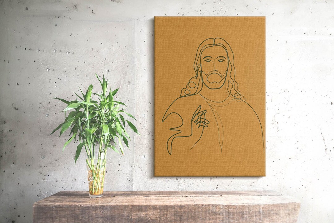 Line-art Artwork of Jesus Christian Wall Art, Brown Religious Canvas ...