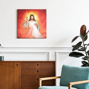 Merciful Jesus Mercy Christian Wall Art, Red Religious Canvas Art ...