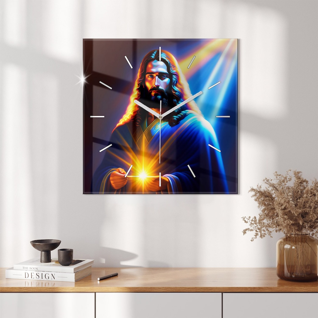Jesus Christ Miracle Print Clock, Colorful Tempered Glass Clock, Wall ...