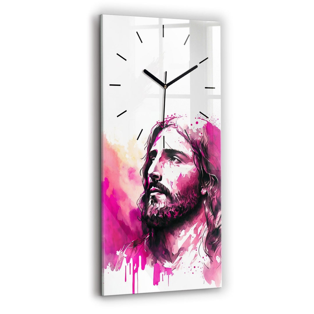 Abstract Jesus Christ Glass Wall Clock, Pink Rectangular Clock ...