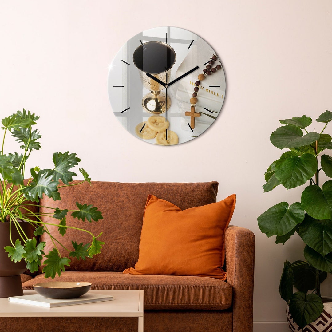 Christianity Symbols Tempered Glass Clock, White Print Clock, Hanging ...