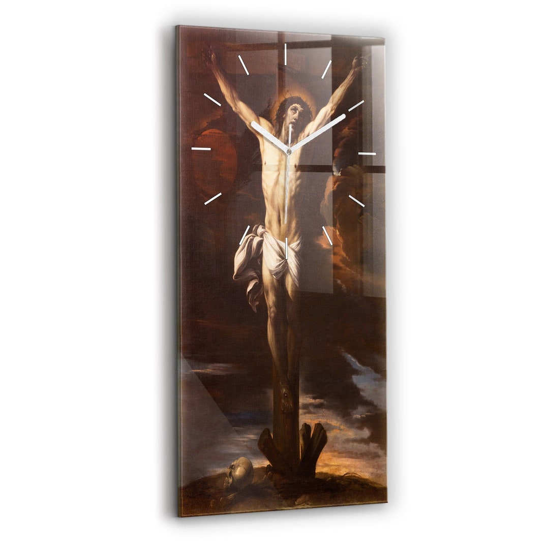 Crucifixion of Christ Glass Wall Clock, Brown Rectangular Clock ...
