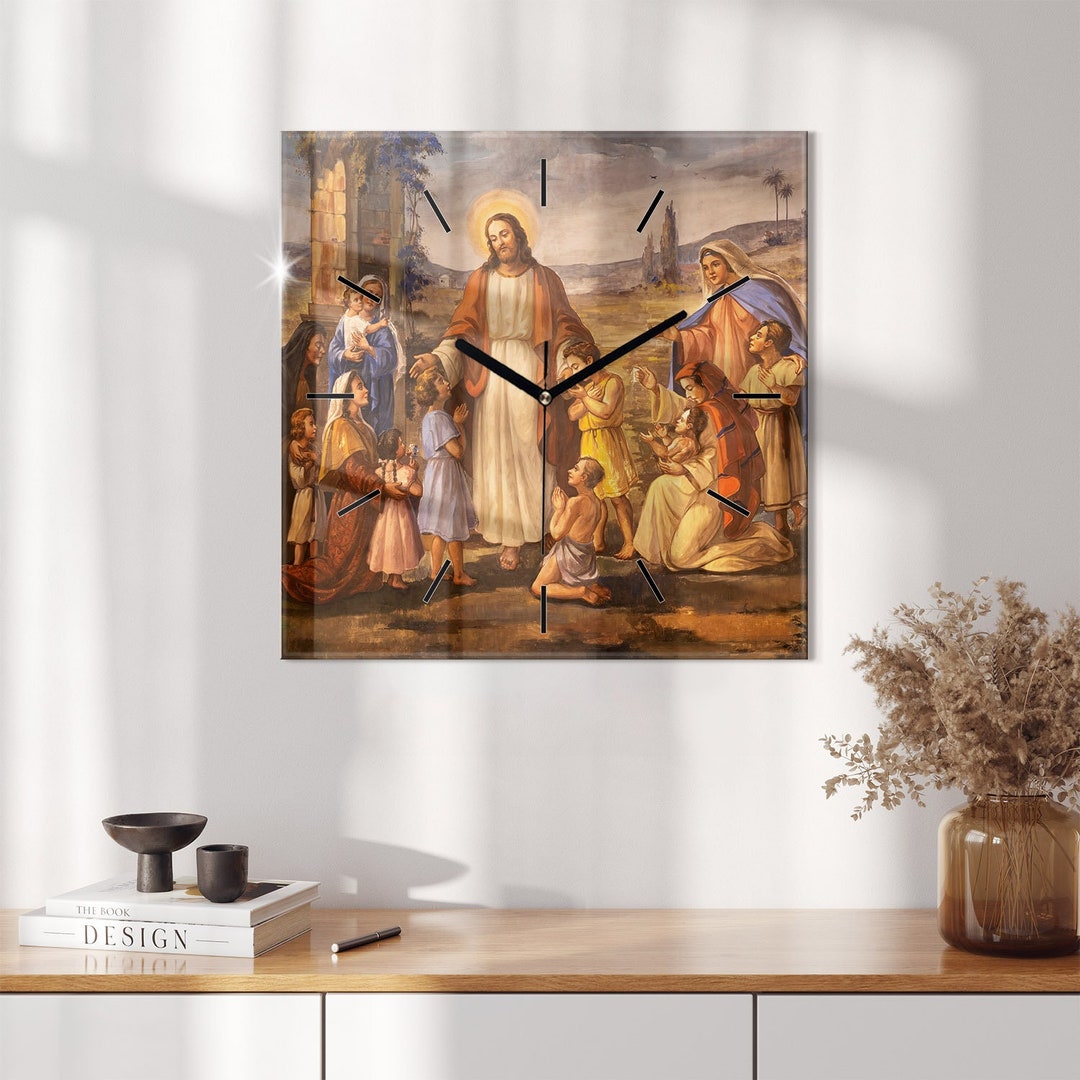 Jesus Christ and Children Print Clock, Colorful Tempered Glass Clock ...