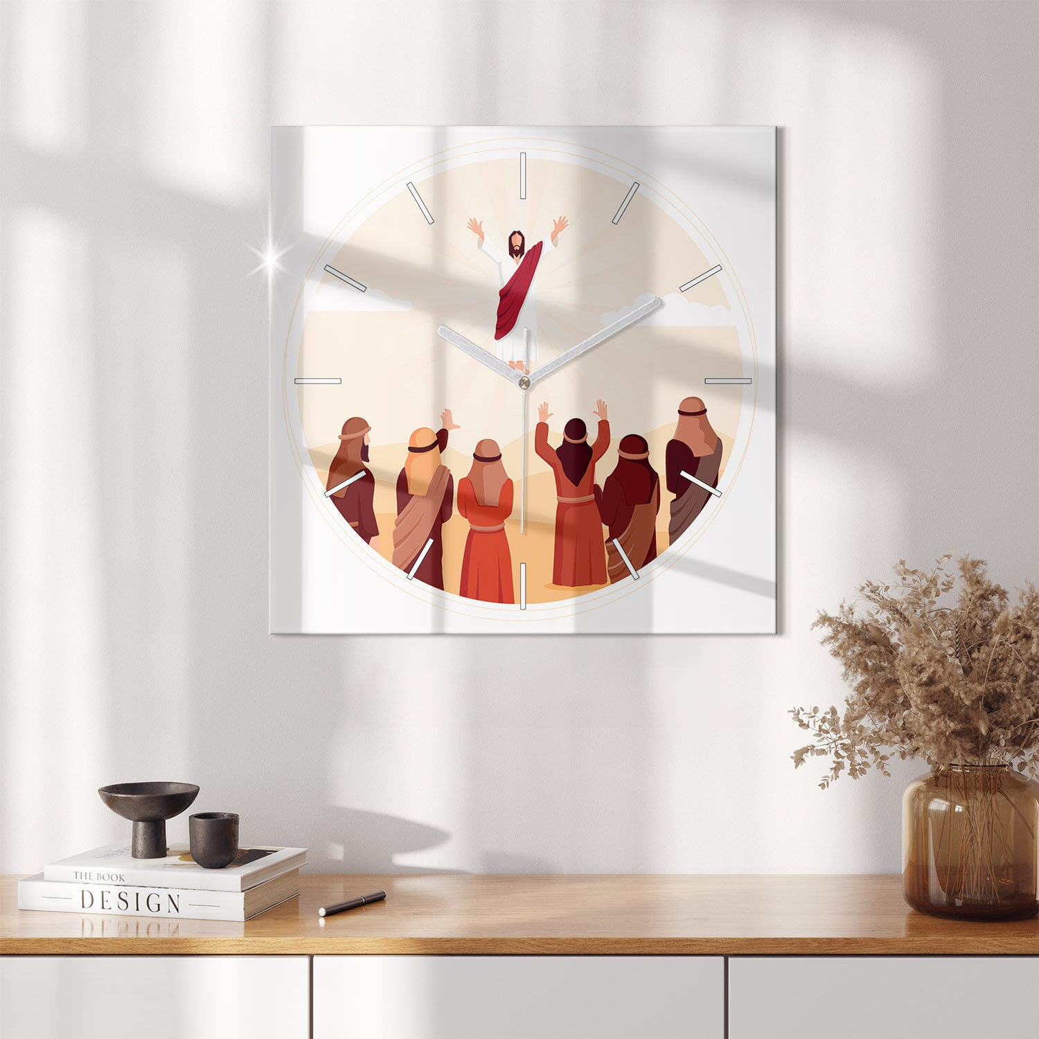 Illustration Jesus Christ Print Clock, Beige Tempered Glass Clock, Wall ...