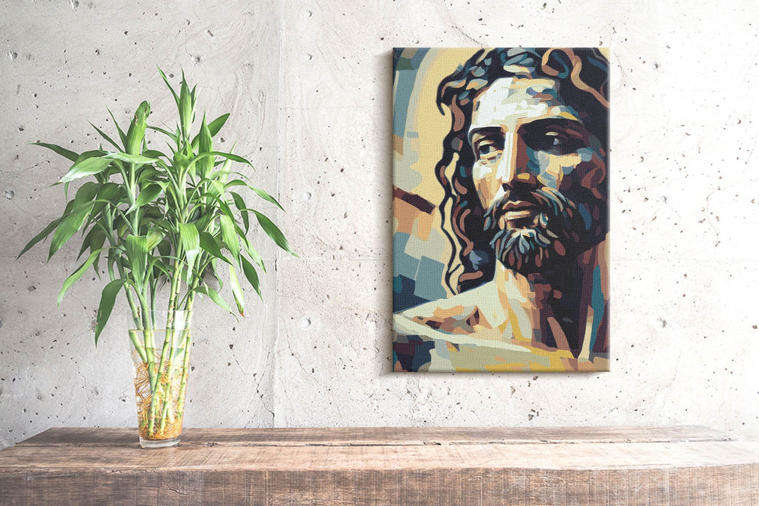 Modern Portrait of Jesus Christian Wall Art, Creamy Religious Canvas ...