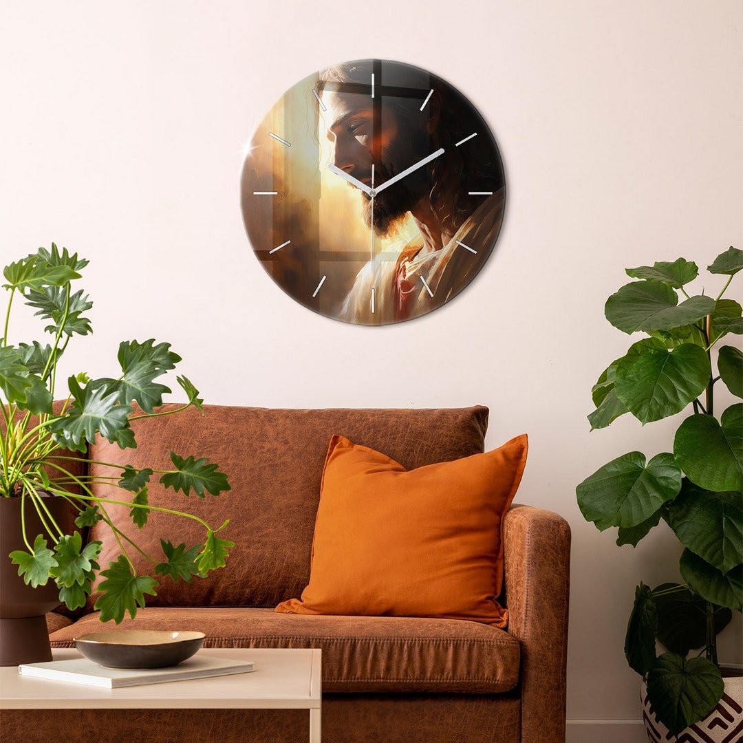 Jesus Christ Portrait Print Clock, Brown Tempered Glass Clock, Modern ...