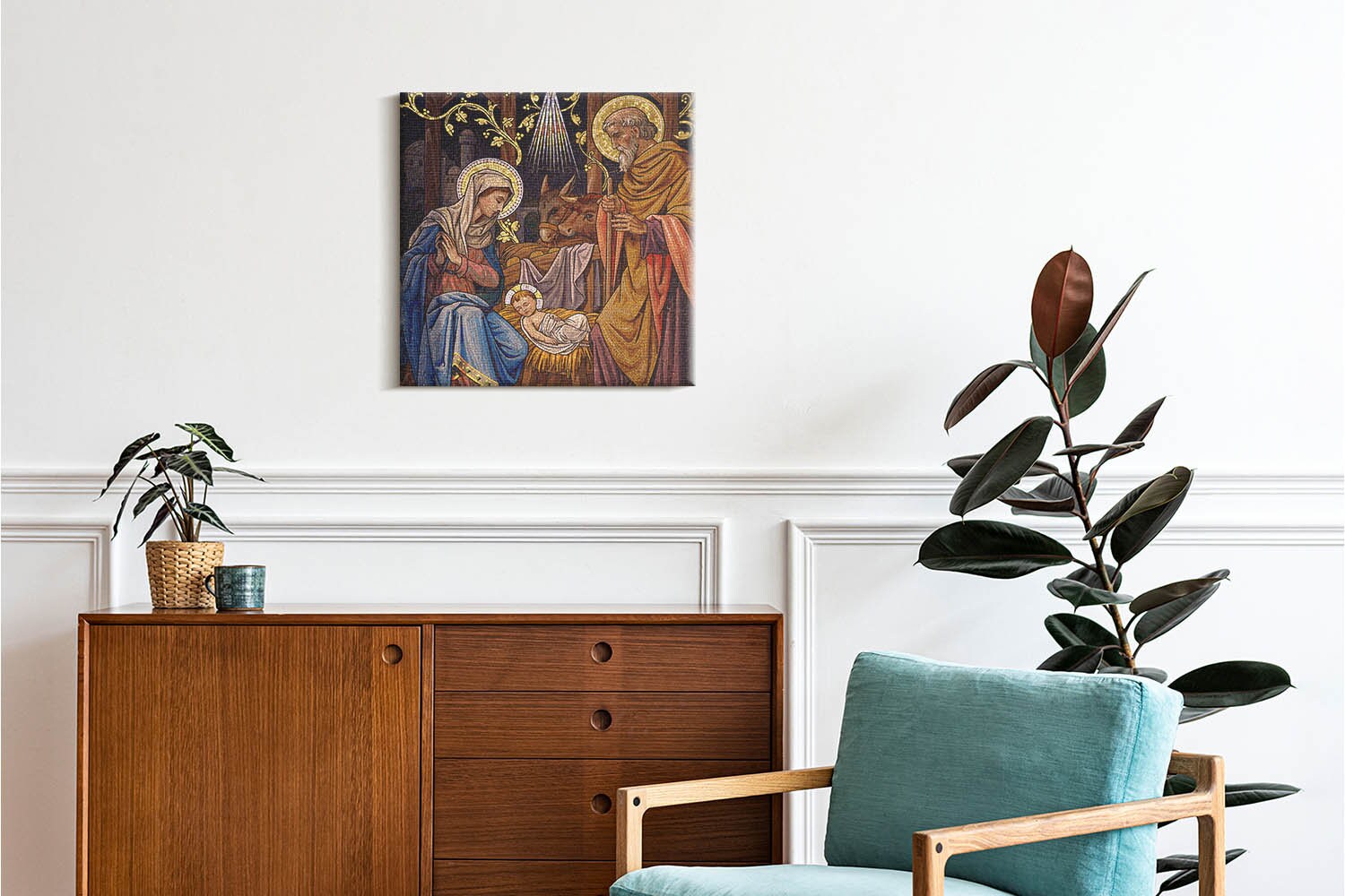 Holy Family Stable Christian Wall Art, Brown Religious Canvas Art ...