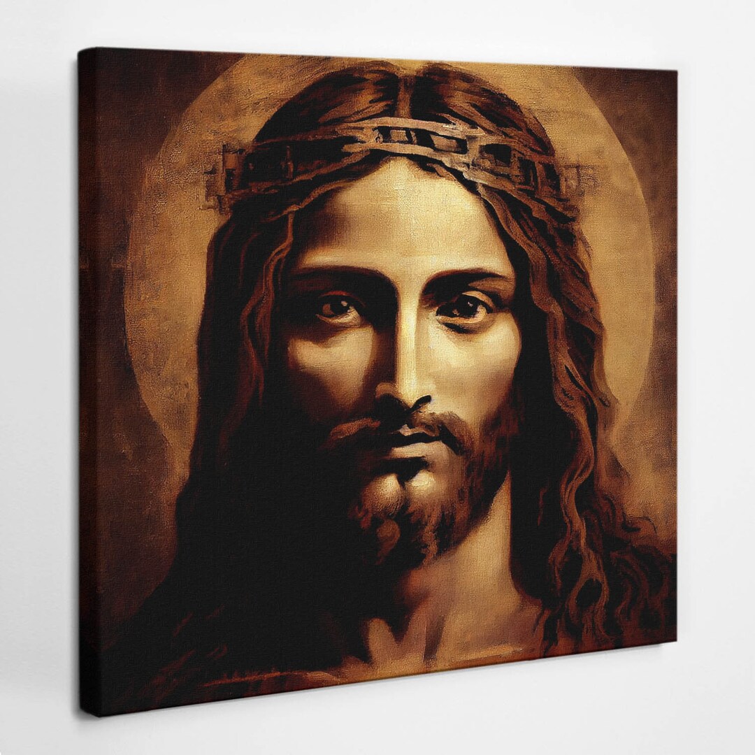 Portrait of Jesus Christian Wall Decoration, Brown Christian Canvas ...