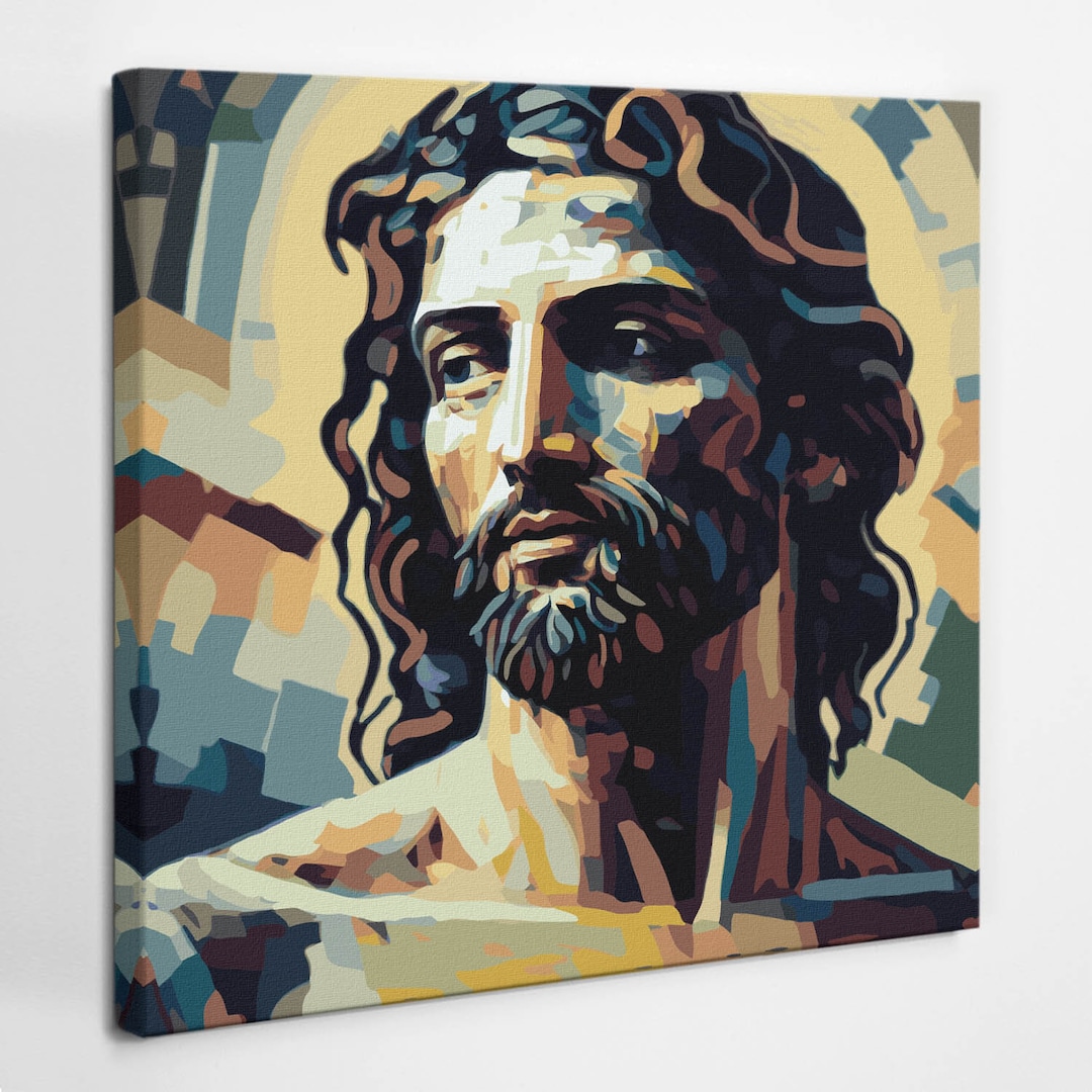 Modern Portrait of Jesus Christian Wall Art, Creamy Religious Canvas ...