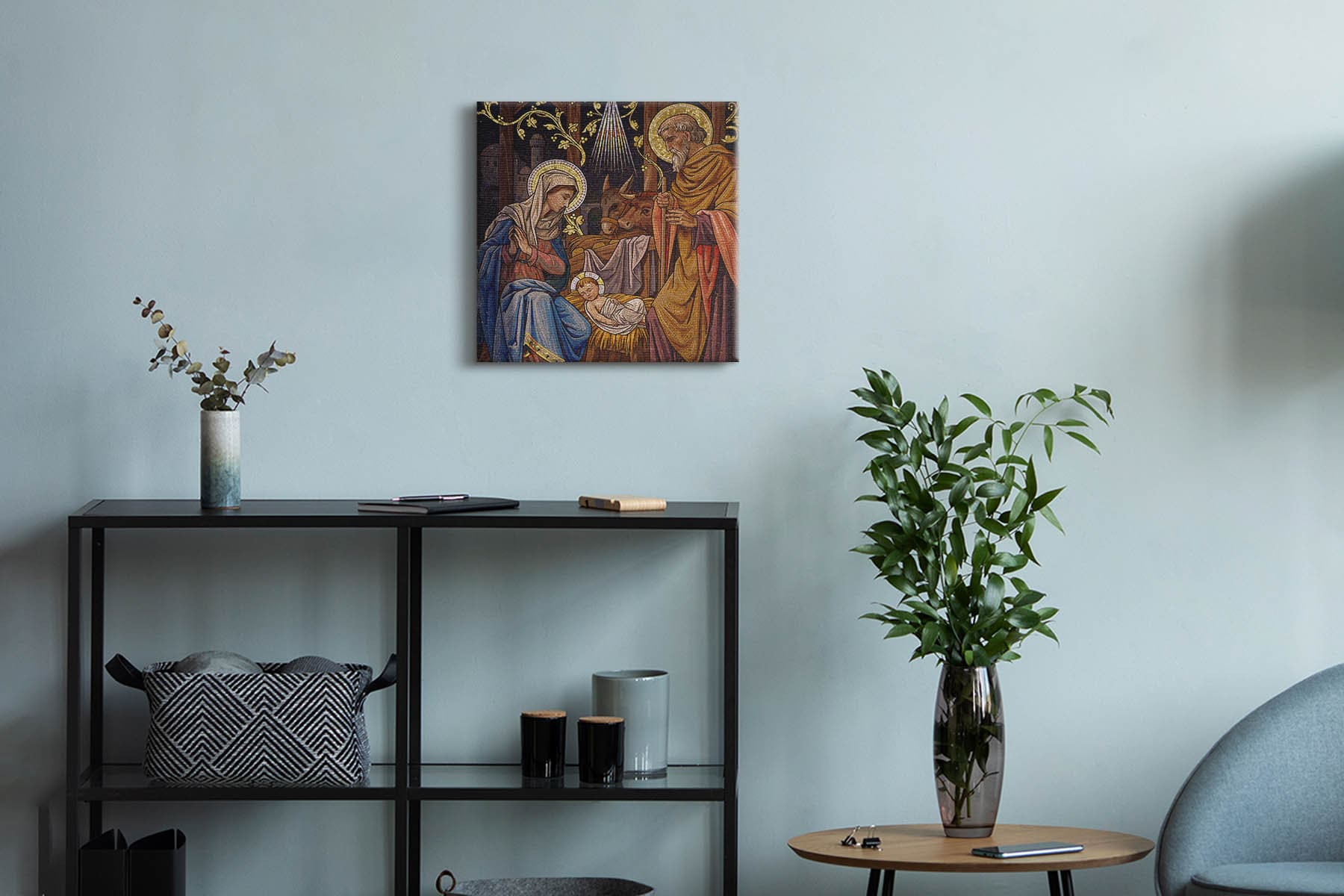 Holy Family Stable Christian Wall Art, Brown Religious Canvas Art ...