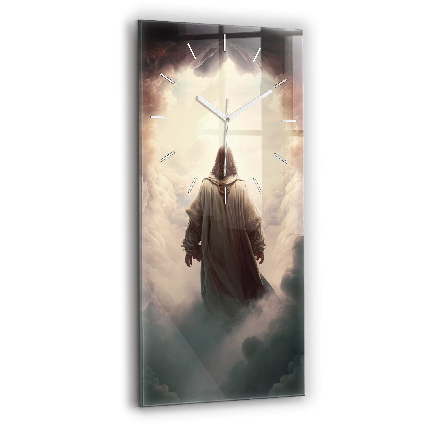 Jesus Christ in Heaven Rectangular Clock, Beige Glass Wall Clock ...