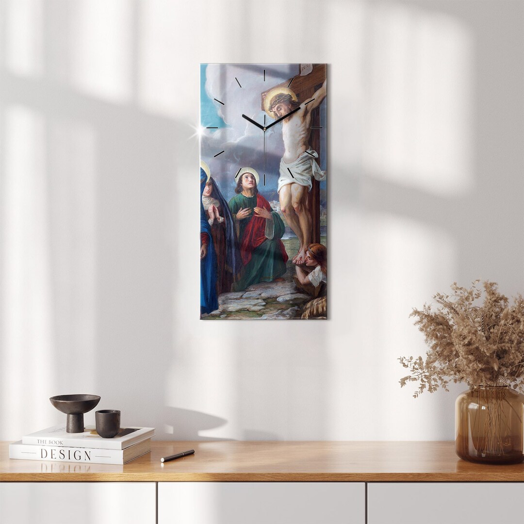 The Crucifixion of Jesus Rectangular Clock, Colorful Glass Wall Clock ...