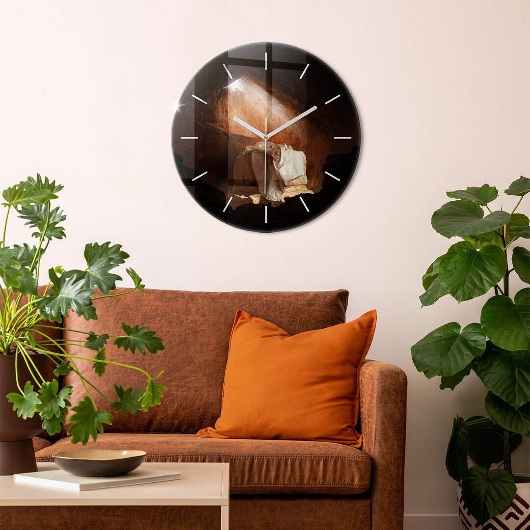 Jesus' Empty Tomb Tempered Glass Clock, Black Print Clock, Hanging ...