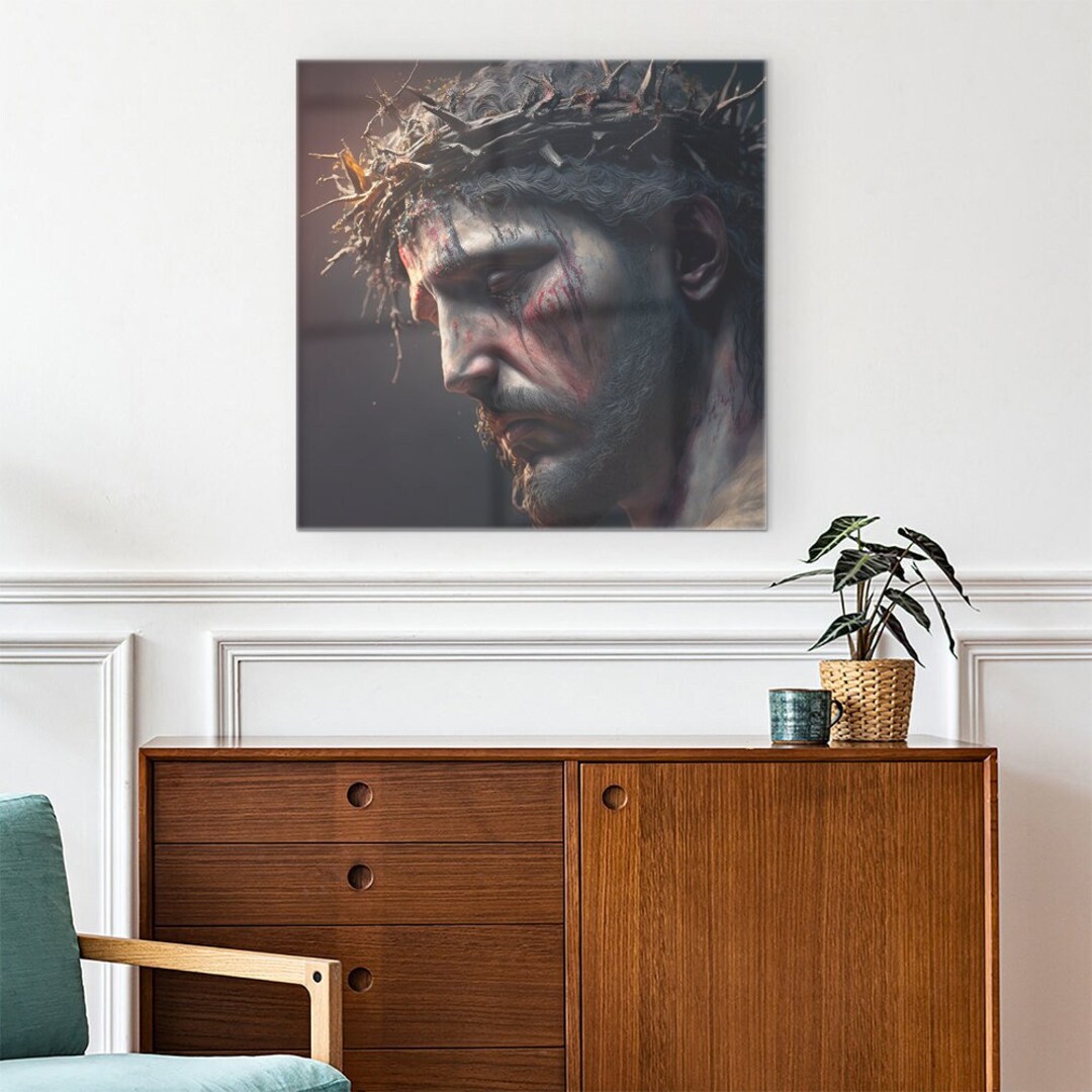 Jesus Crying in the Crown of Thorns, Religious Icon Art, Religious ...