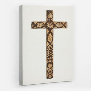 Cross Drawing Christian Wall Art, Beige Religious Canvas Art, Christian ...