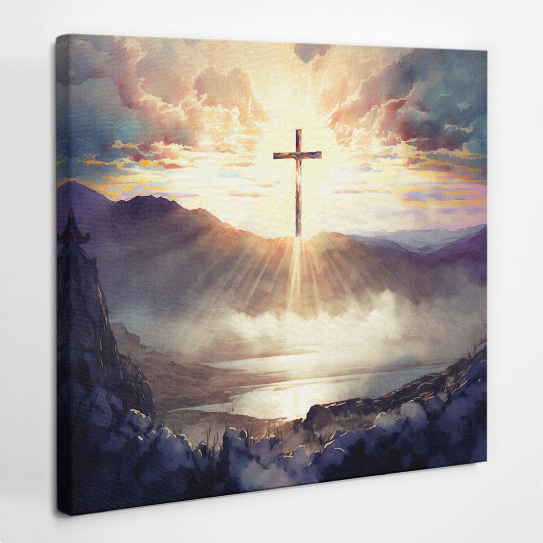 Cross Christian Symbol Christian Wall Art, Purple Religious Canvas Art ...