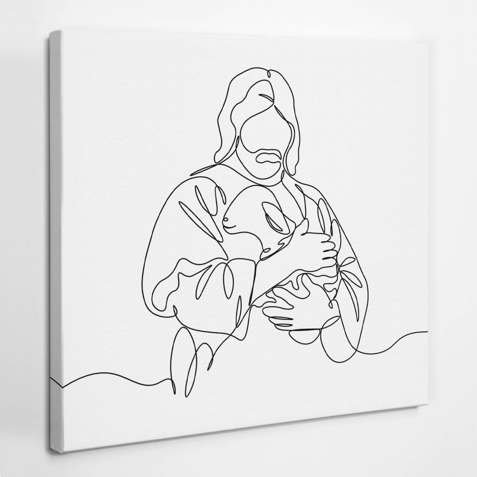 Jesus the Good Shepherd Line Art Christian Wall Art, Black and White ...