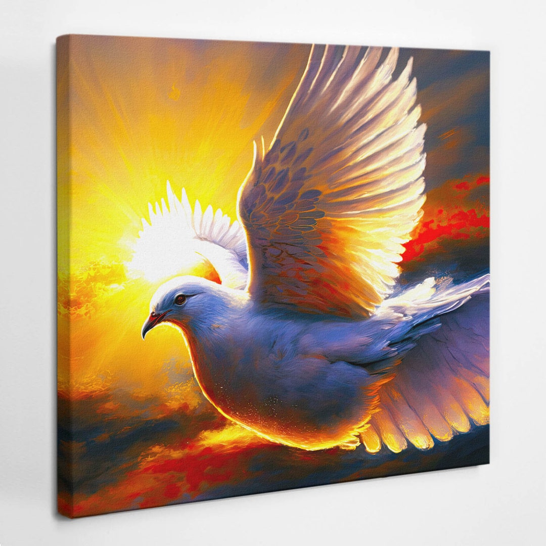 Holy Spirit Dove Christian Wall Decoration, Yellow Christian Canvas ...