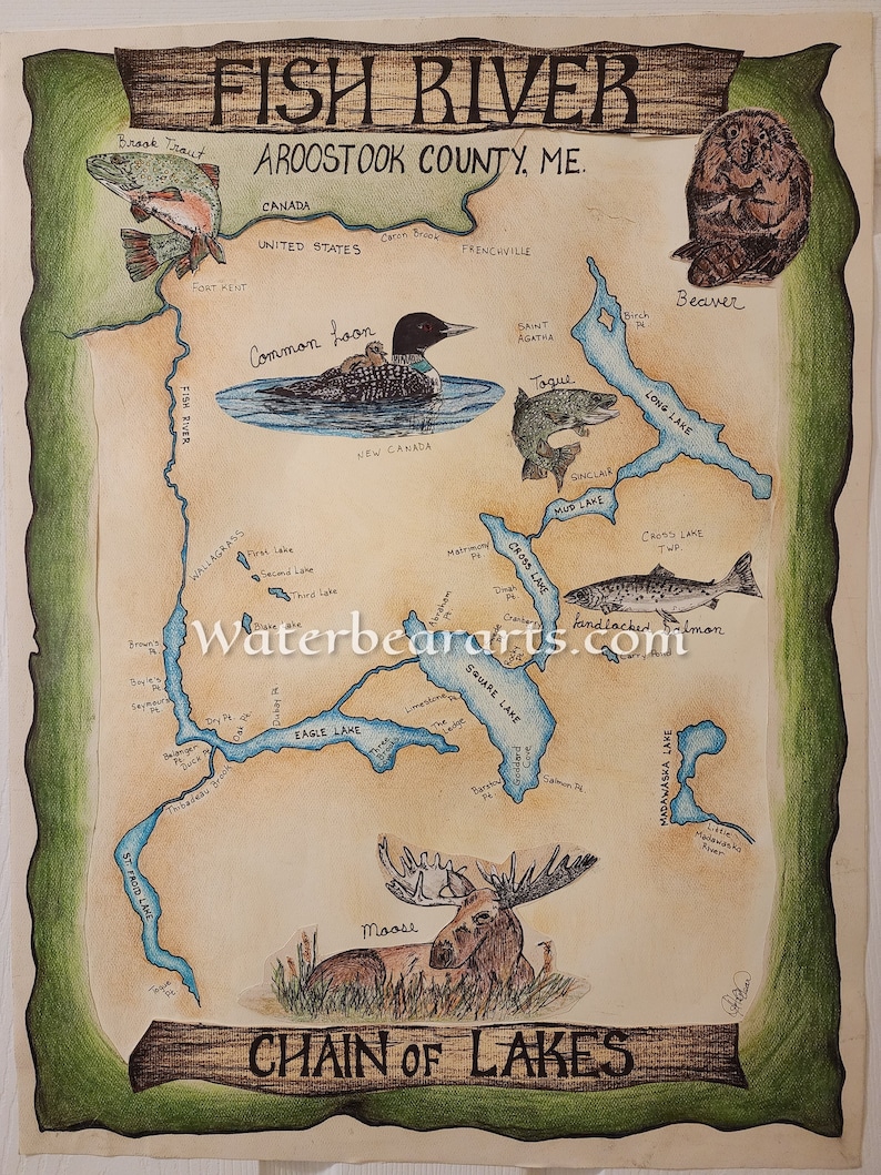 Fish River Chain of Lakes Maine Hand-illustrated Map - Etsy