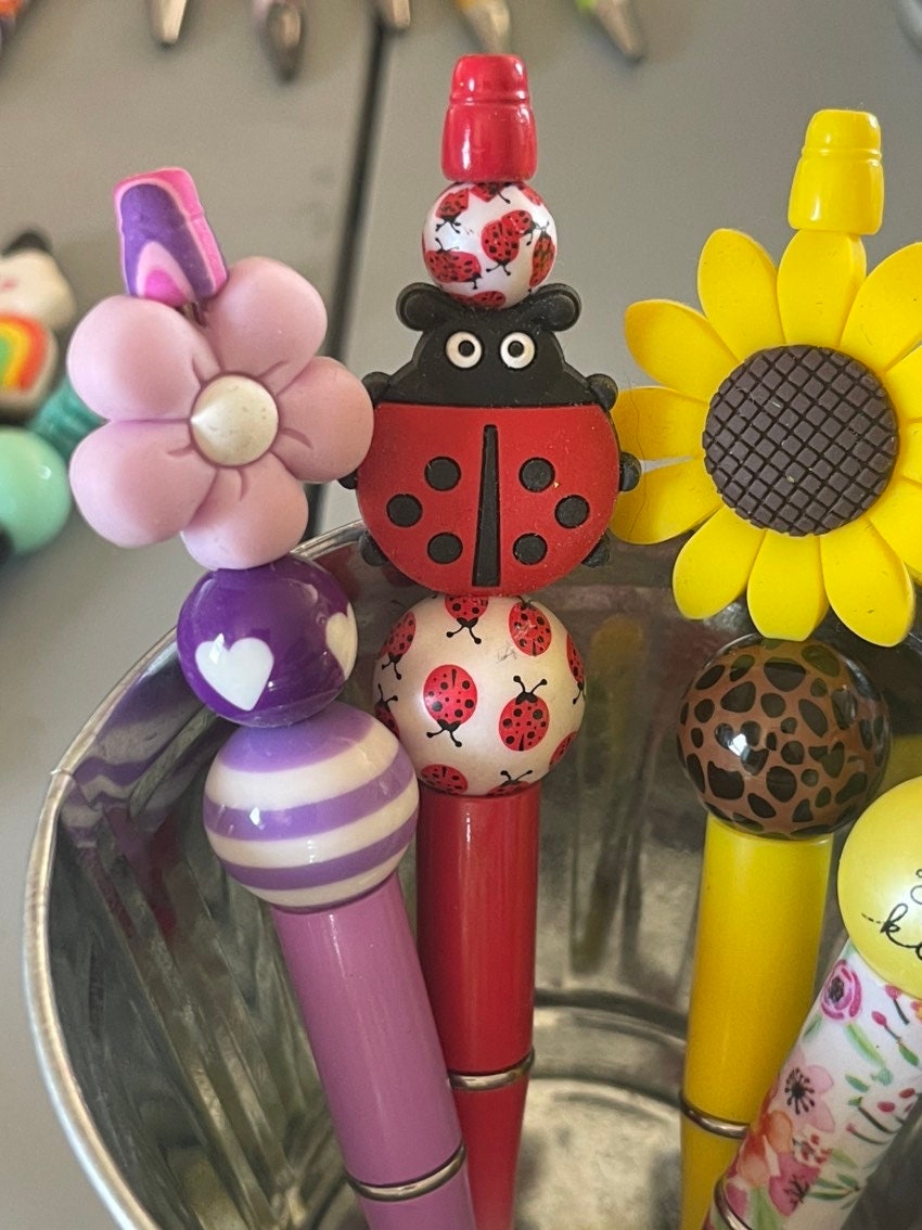 Bubble Beaded Pens Bumble Bee Purple Heart Flower Sunflower Lady Bug - Etsy