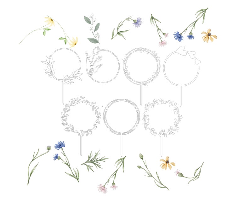 Floral Wreath Cake Topper SVG Bundle: Wedding, Birthday (digital Files ...