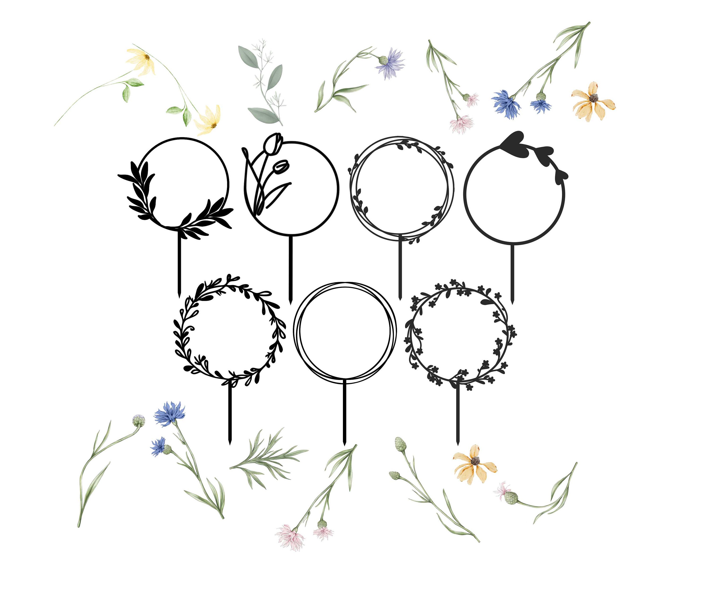 Floral Wreath Cake Topper SVG Bundle: Wedding, Birthday (digital Files ...