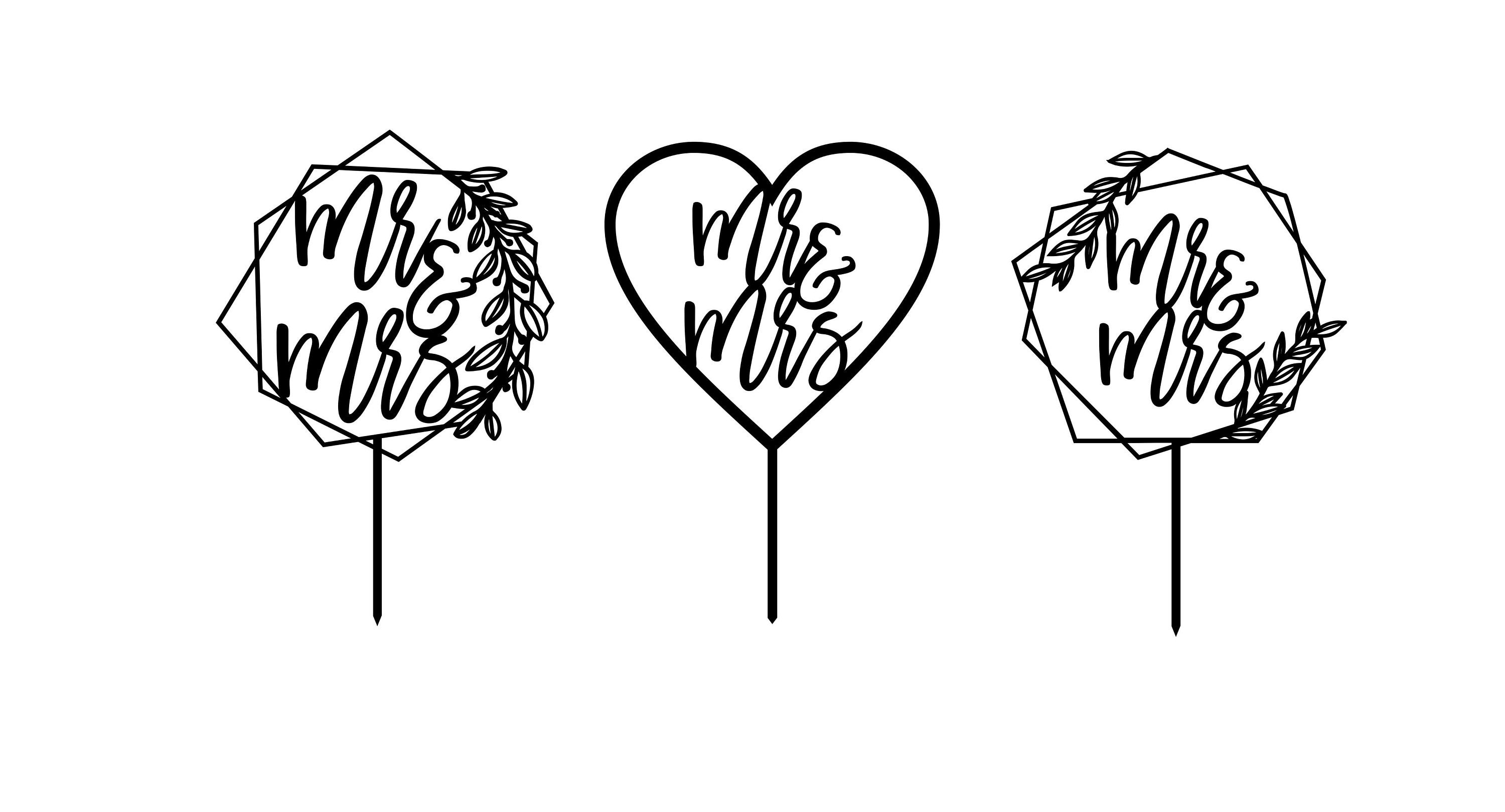 Mr And Mrs Svg Cake Topper Bundle Mr And Mrs Heart Svg Etsy
