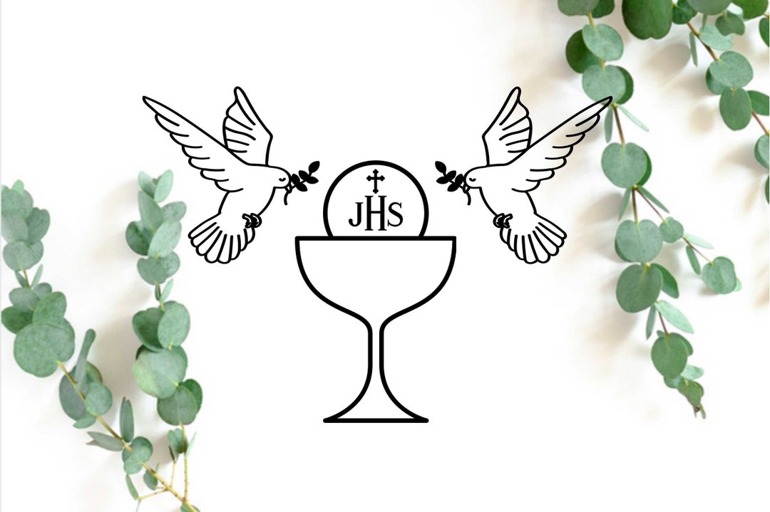Cáliz con Palomas SVG, Diseño de Comunión svg, Holy Dove svg, archivos ...